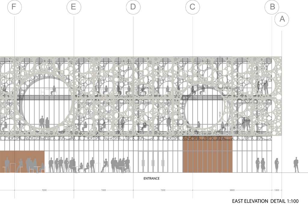 Concrete shroud for university building in Odense
